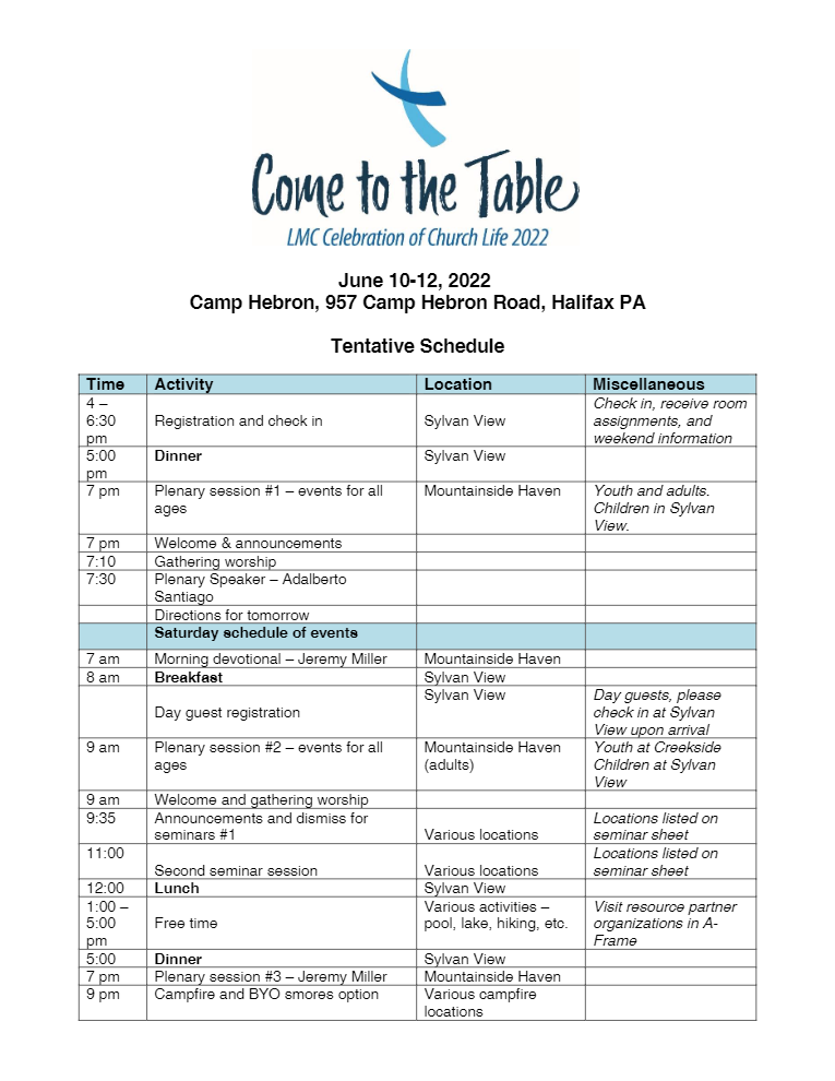 Tentative Schedule - 2022 - Horario Tentativo - LMC – a fellowship of ...
